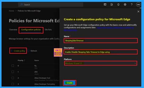 enable disable sleeping tabs timeout in edge browser using the