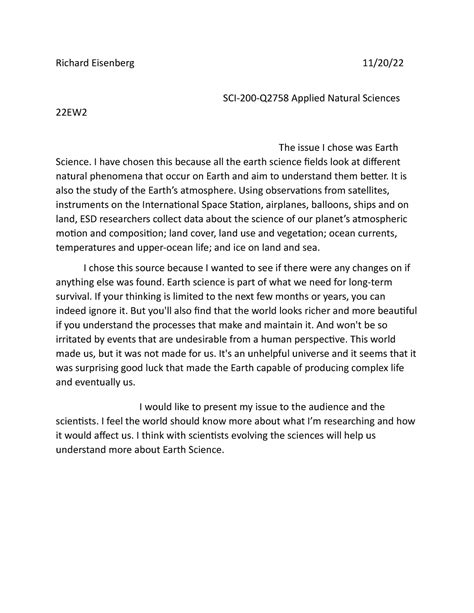 4 3 Project Part One Planning Document First Draft Richard Eisenberg 1120 Sci 200 Q2758