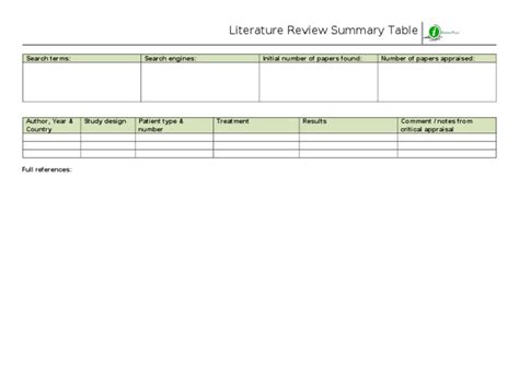 Literature Review Summary Table Pdf Career And Growth