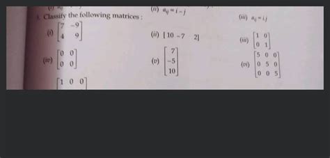 classify the following matrices filo