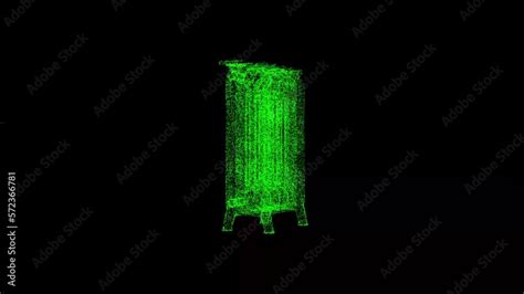 3d Retro Radiator Rotates On Black Bg Object Dissolved Green Flickering Particles 60fps