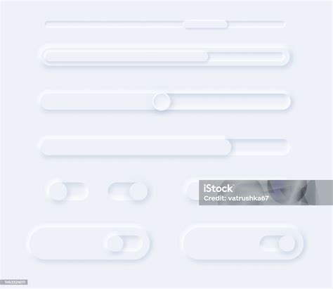 슬라이더 흰색 뉴모피즘 세트 볼록의 3d 누름 버튼에 대한 스톡 벡터 아트 및 기타 이미지 누름 버튼 배경 주제 제어판 Istock