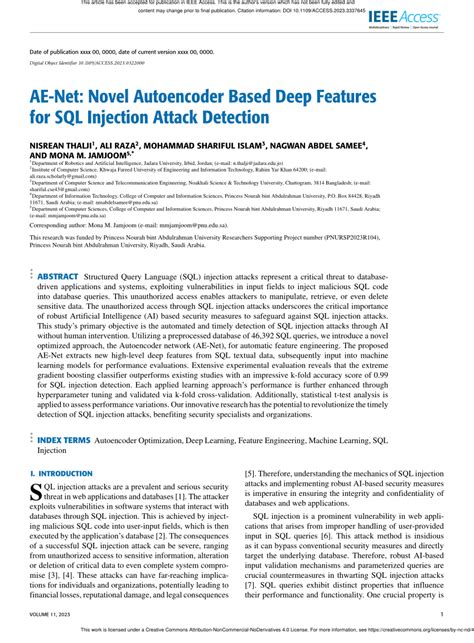 Pdf Ae Net Novel Autoencoder Based Deep Features For Sql Injection