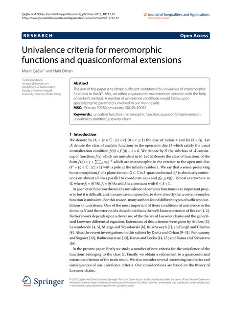 Pdf Univalence Criteria For Meromorphic Functions And Quasiconformal Extensions