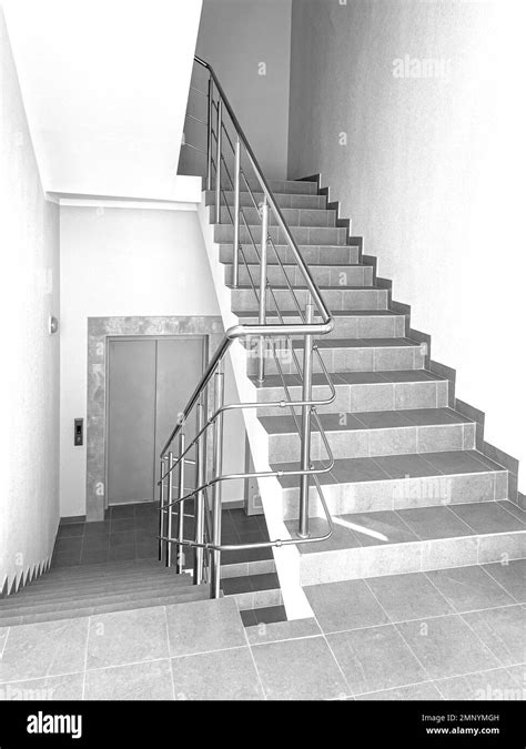 Modern Interior Of Entrance Hall In Luxury Residential Apartment Complex Staircase Stock Photo