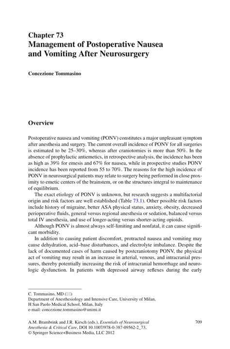 PDF Management Of Postoperative Nausea And Vomiting After Neurosurgery