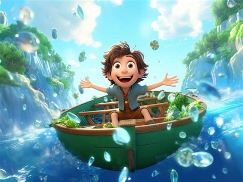 Rendering Of Cartoon Fantasy Scene With Boy Ai Generated Image