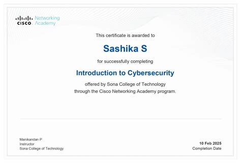 Cybersecurity Cisco Continuouslearning Sashika S