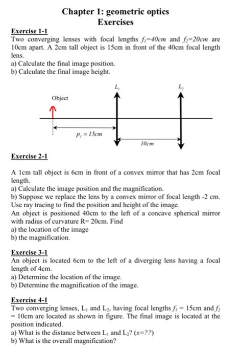 Geometric Optics Exercises And Lenses Edition Time