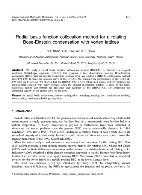 Pdf Radial Basis Function Collocation Method For A Rotating Bose Einstein Condensation With