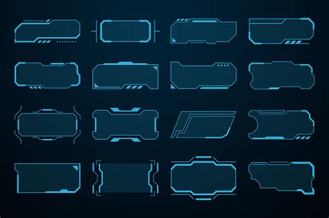 어두운 배경에 네온 블루 윤곽선이 있는 미래형 Hud 제목 프레임 사이버펑크 인터페이스 및 게임 오버레이 네온에 대한 스톡 벡터 아트 및 기타 이미지 Istock