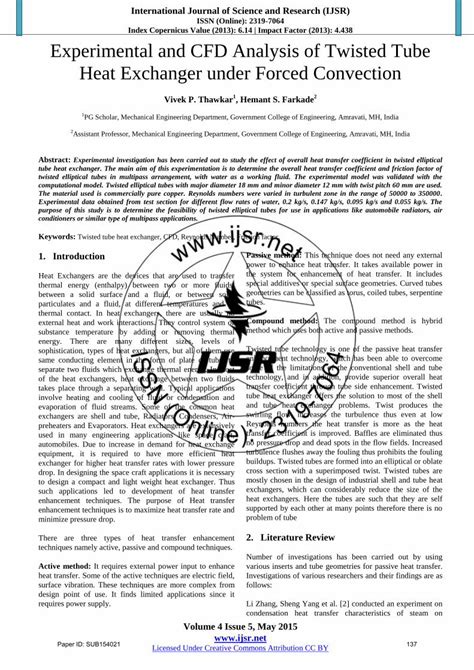 Pdf Experimental And Cfd Analysis Of Twisted Tube Heat · Pdf Filekeywords Twisted Tube