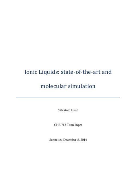 Pdf Ionic Liquids State Of The Art And Molecular Simulation