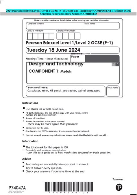 Package Deal 2024 Pearson Edexcel Level 1 Level 2 Gcse 9 1 Design And Technology Question