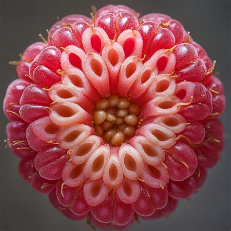 Closeup Of A Raspberry Revealing Its Inner Structure Showing Seeds And