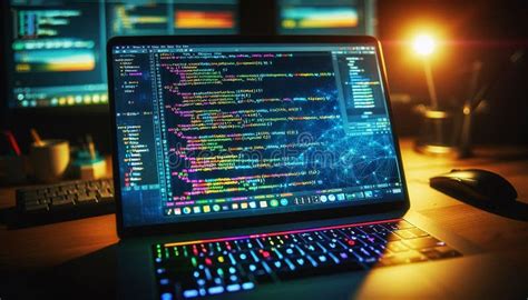 Colorful Laptop Display With Programming Code At Night Stock Illustration Illustration Of