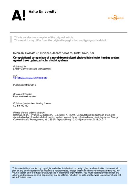 Pdf Computational Comparison Of A Novel Decentralized Photovoltaic District Heating System