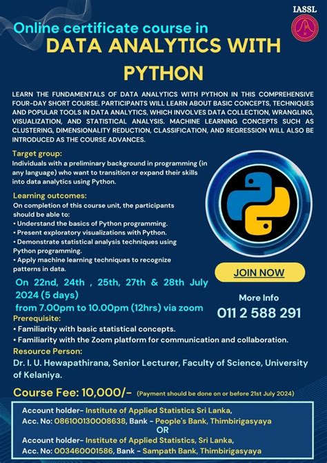 Institute Of Applied Statistics Sri Lanka Iassl On Linkedin 📚 Certificate Course On Data