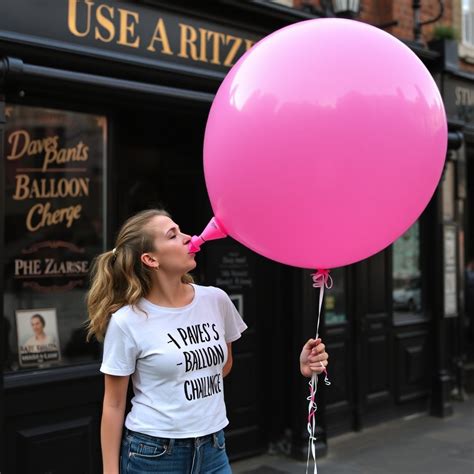 Lady Blowing Up Giant Pink Party Balloon Stable Diffusion Online