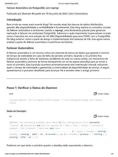 Failover Automático Do Postgresql Com Repmgr Pdf