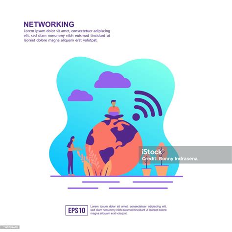 네트워킹의 벡터 일러스트 레이 션 개념입니다 배너 전단지 승진 마케팅 자료 온라인 광고 비즈니스 프리 젠 테이 션을 위한 현대