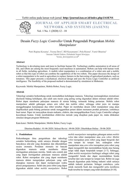 Pdf Desain Fuzzy Logic Controller Untuk Pengendali Pergerakan Mobile Manipulator