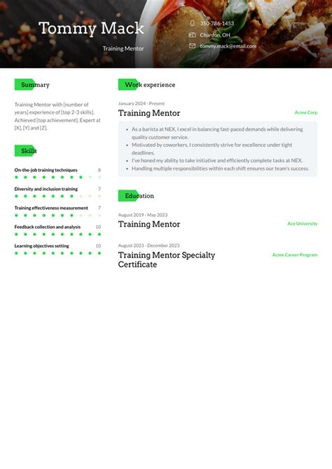 Training Mentor Resume Examples And Templates