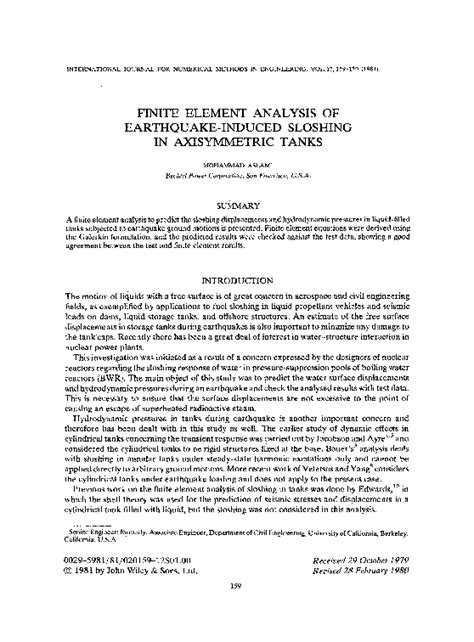 Pdf Finite Element Analysis Of Earthquake Induced Sloshing In