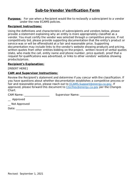 Sub To Vendor Verification Doc Template PdfFiller