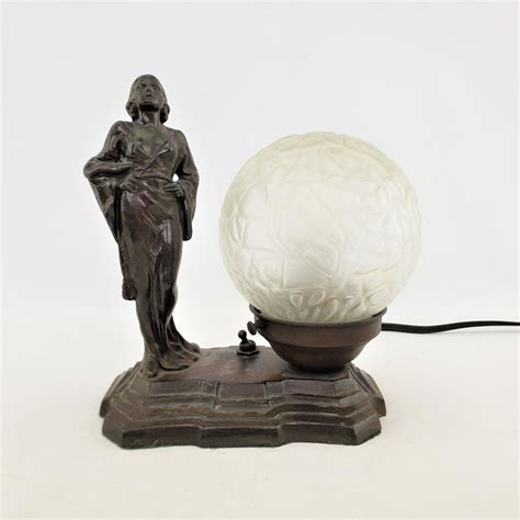 Arrt Deco Cast And Bronze Patinated Table Lamp With Robed Woman And
