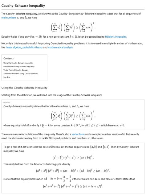 Cauchy Schwarz Inequality Brilliant Math And Science Wiki Pdf