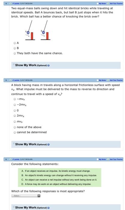 solved two equal mass balls swing down and hit identical