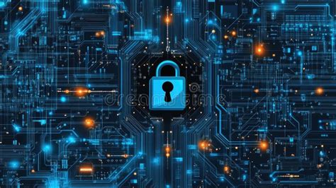 Digital Security Circuit Board Lock Icon Glowing Connections Stock