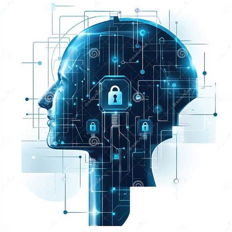 Ai Enhanced Data Encryption Concept Silhouette Of A Head With Lock Symbolizing Security