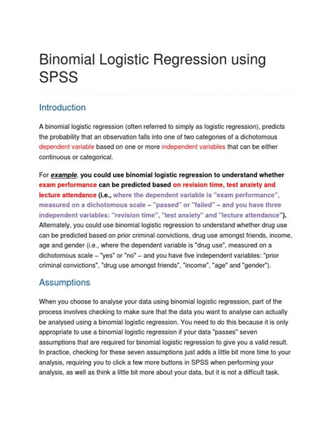 Binomial Logistic Regression Using Spss Pdf Logistic Regression Regression Analysis