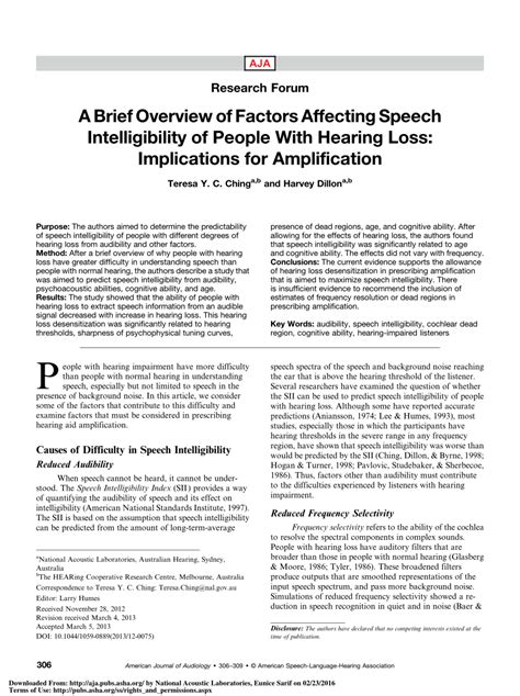 Pdf A Brief Overview Of Factors Affecting Speech Intelligibility Of People With Hearing Loss