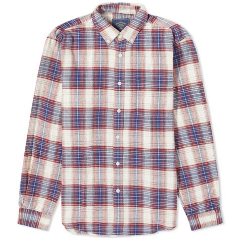 Portuguese Flannel Mens Liber Button Down Check Shirt In Whitered