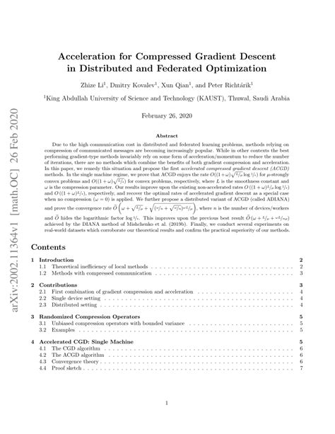 Pdf Acceleration For Compressed Gradient Descent In Distributed And