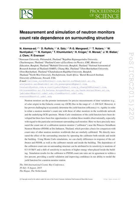 Pdf Measurement And Simulation Of Neutron Monitors Count Rate