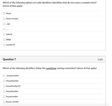 Solved Which Of The Following Options Are Valid Identifiers