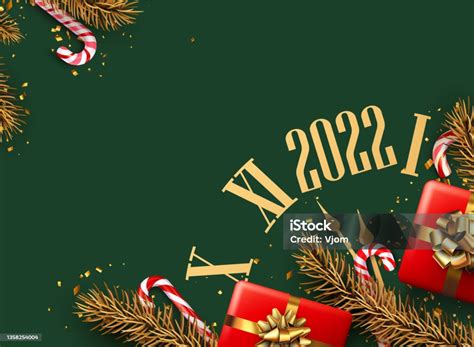 줄무늬 사탕 지팡이 는 황금 가문비 나무 가지와 선물 상자스틱 12월 31일에 대한 스톡 벡터 아트 및 기타 이미지 12월 31일 2022년 가문비나무 Istock