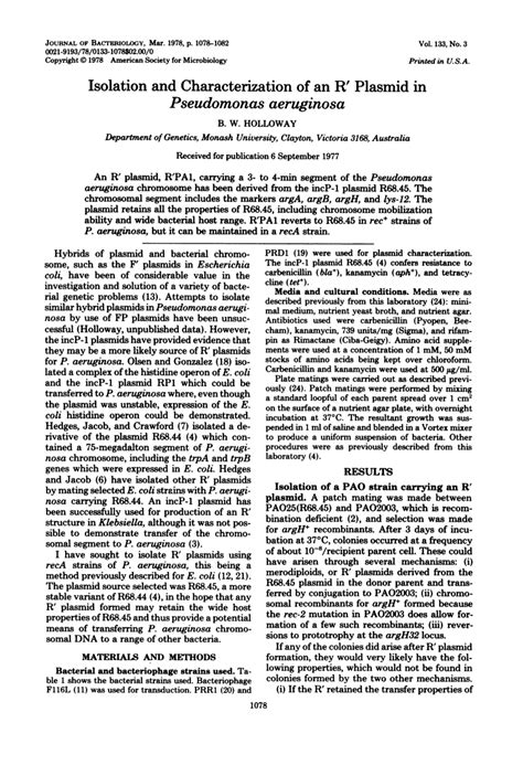 Pdf Isolation And Characterization Of An R Plasmid In Pseudomonas Aeruginosa