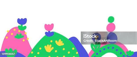 아이들은 국경 원활한 벡터 테두리를 그립니다 어린 아이 같은 손으로 그린 언덕 꽃은 수평 반복 패턴을 반복 어린이 포스터 초대 리본 덕트 테이프에 사용하십시오 0명에 대한