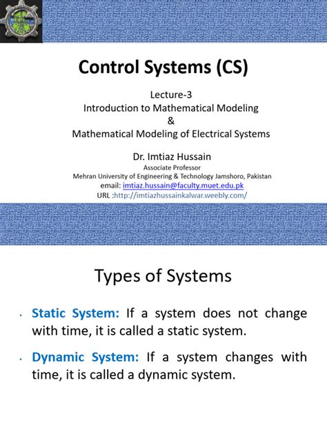 Lecture 3 Mathematical Modelling Of Dynamic Systems Pdf System Mathematical Model