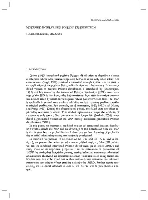 Pdf Modified Intervened Poisson Distribution