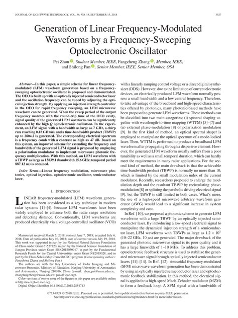 PDF Generation Of Linear Frequency Modulated Waveforms By A Frequency Sweeping Optoelectronic