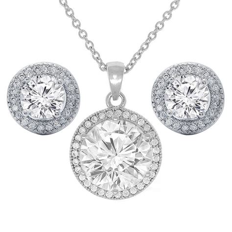 Cate And Chloe Mariah 18k White Gold Bridal Jewelry Set Gemstone Pendant