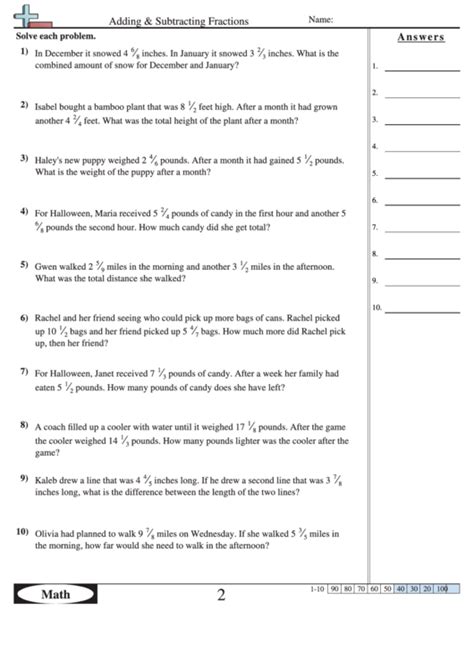 Adding And Subtracting Fractions Worksheets With Answer Key Common Core Common Core Worksheets