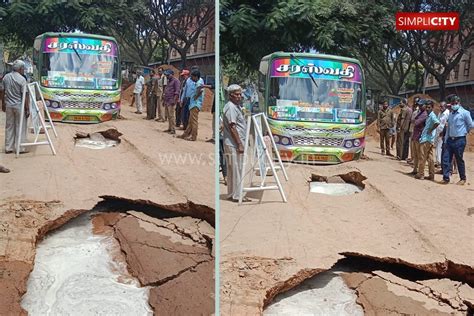 simplicitycoimbatore on twitter bus gets stuck in half closed pit dug