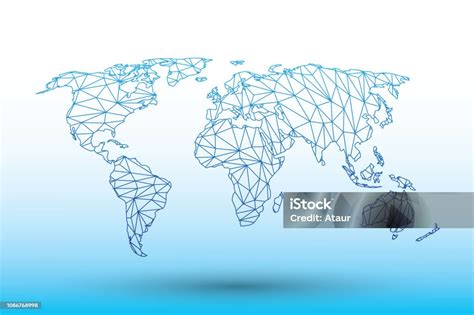 밝은 배경 그림 의미 강력한 네트워크에 삼각형을 사용 하 여 파란색 기하학적 연결된 라인의 세계 지도 벡터 0명에 대한 스톡 벡터 아트 및 기타 이미지 Istock